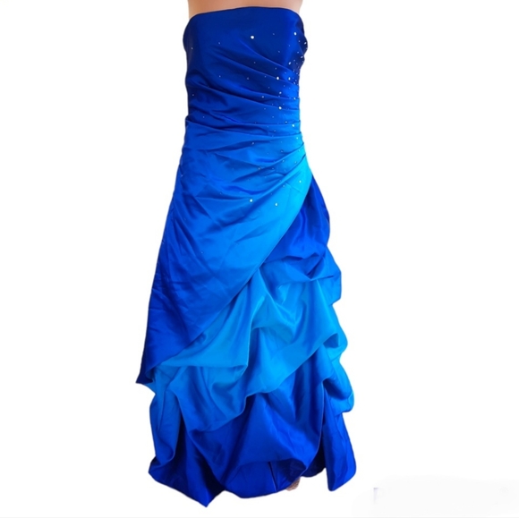 Deb | Dresses | Deb Womens Blue Ruched Slouchy Long Gown Sequined Tube ...